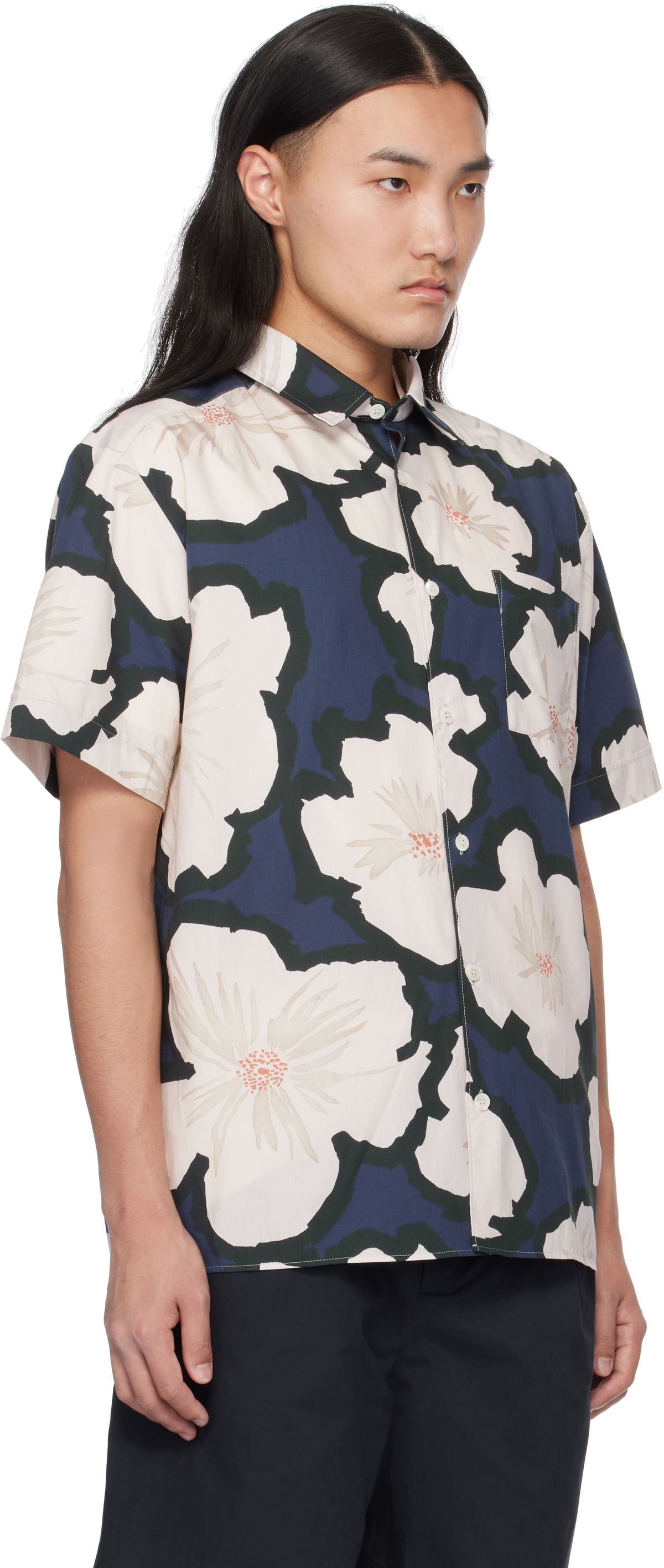 A.P.C. Navy & White Ross Short-Sleeve Shirt A.P.C.