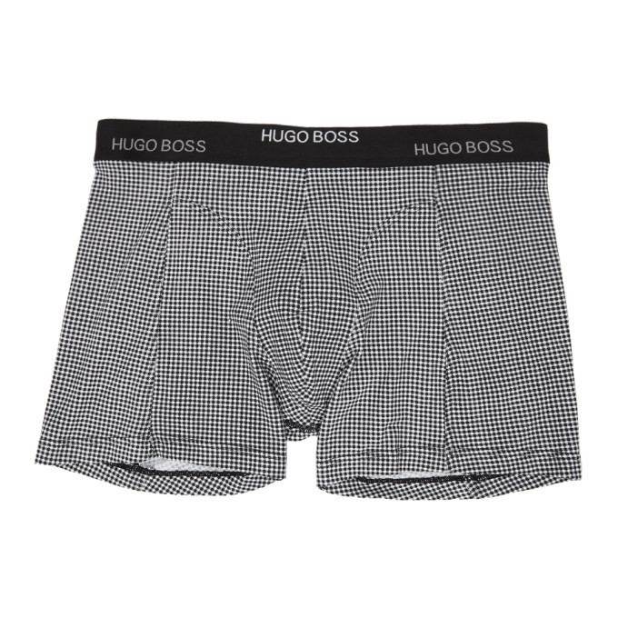 Boss Two-Pack Black and White Check Boxer Briefs BOSS