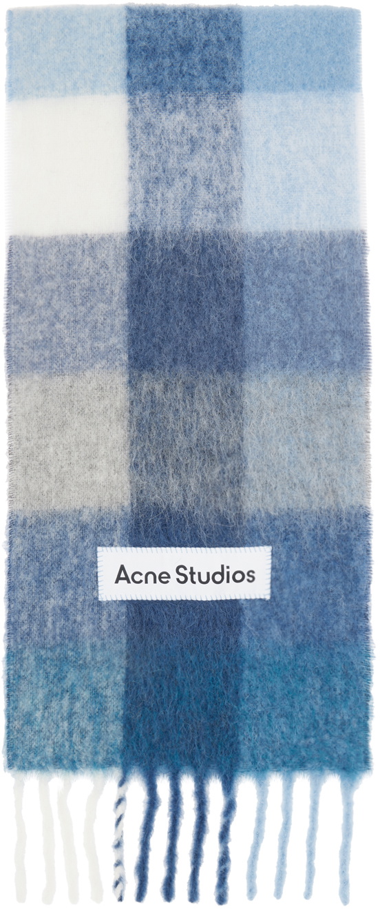 Acne Studios Blue Mohair Checked Scarf Acne Studios