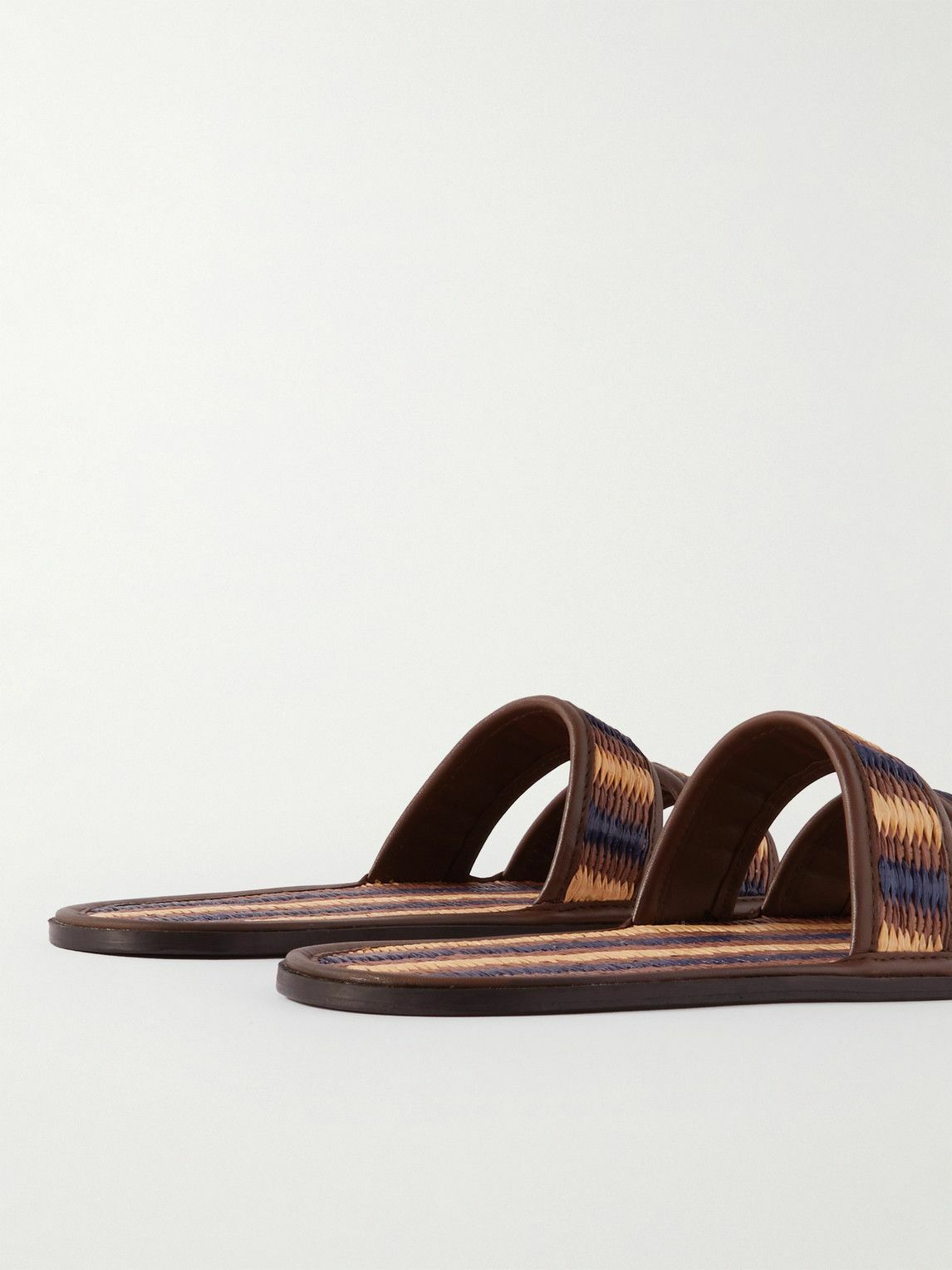 BODE - Duotone Leather-Trimmed Raffia Slides - Brown Bode