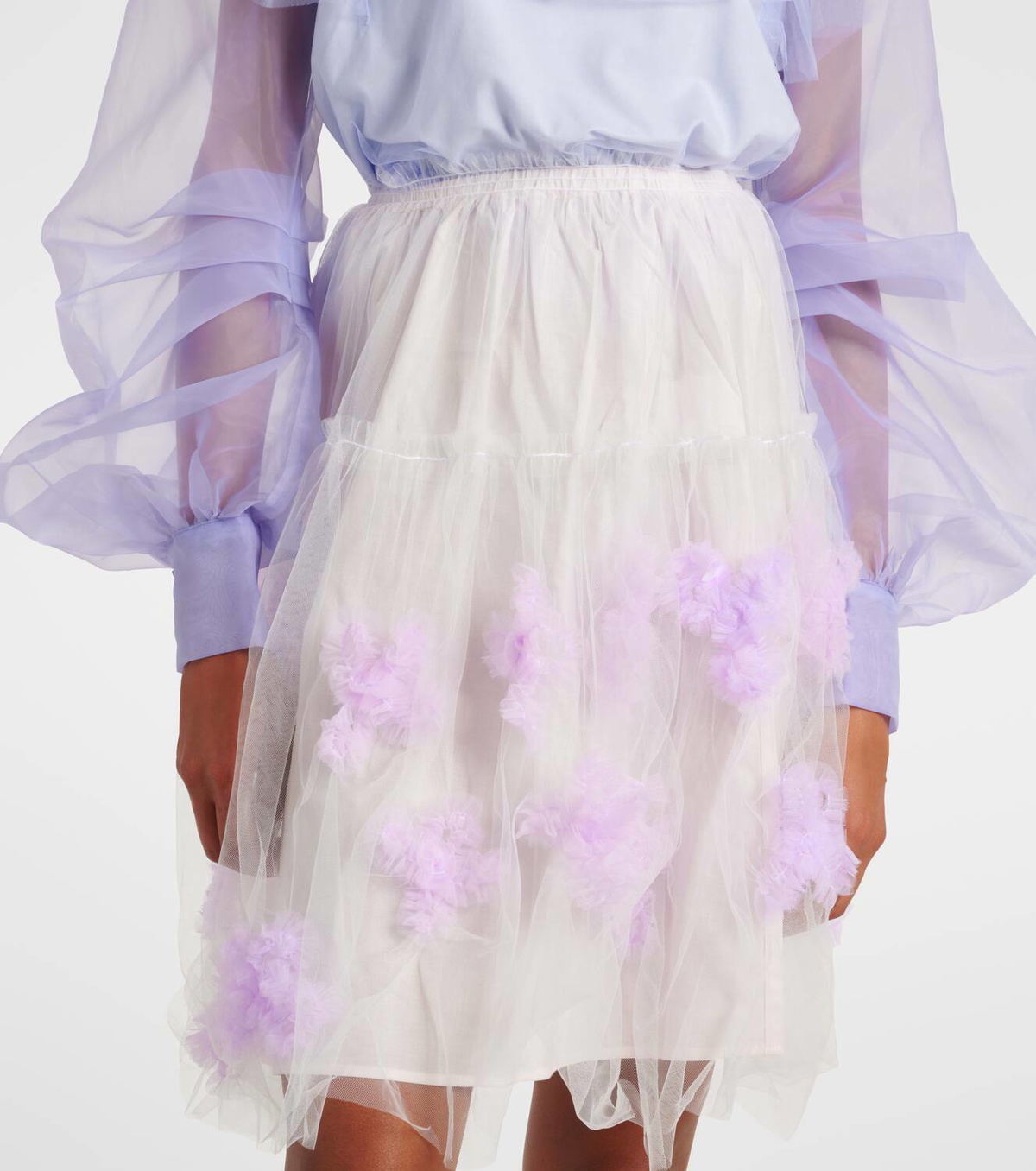 Susan Fang Floral-appliqué mesh midi skirt Susan Fang