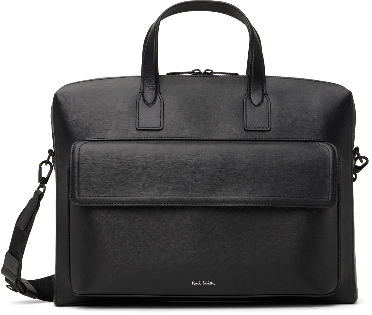 Paul Smith Black Straw-Grain Embossed Leather Folio Briefcase Paul Smith