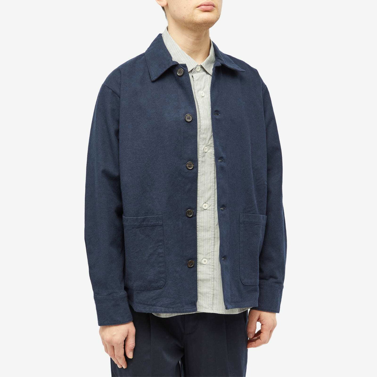 Universal Works Men's Nebraska Cotton Travail Overshirt in Navy ...