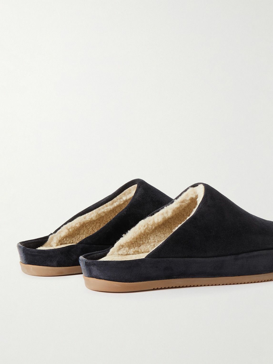 Mulo - Shearling-Lined Suede Slippers - Blue Mulo
