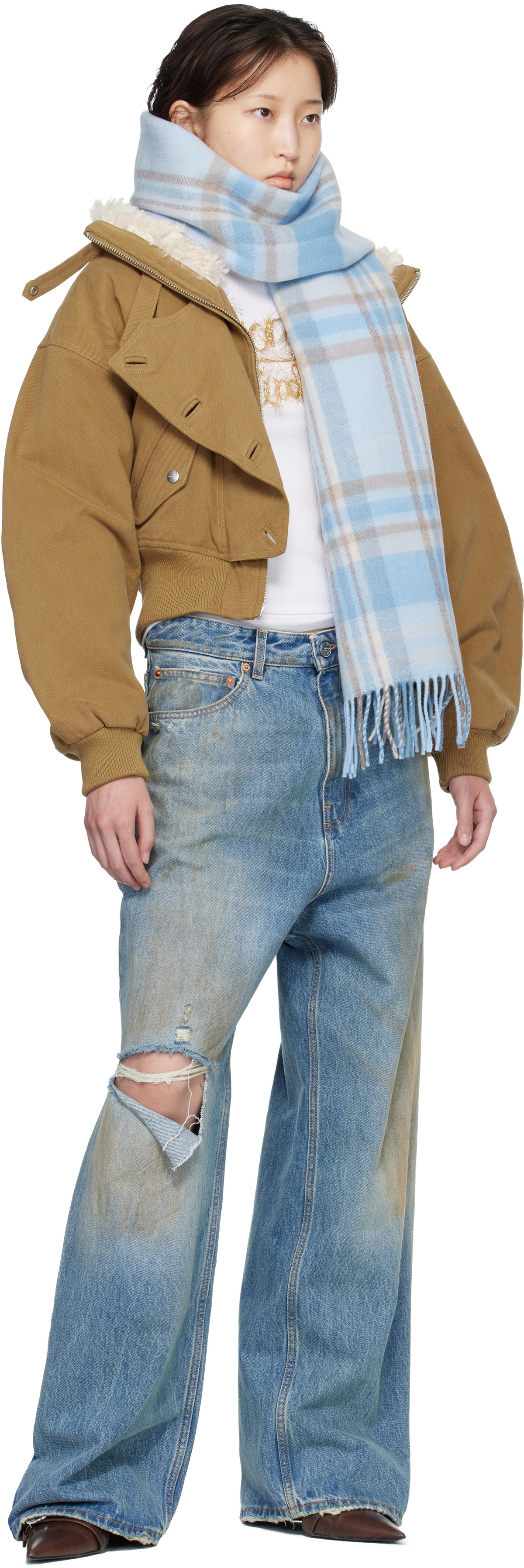 Acne Studios Blue Logo Fringe Scarf Acne Studios