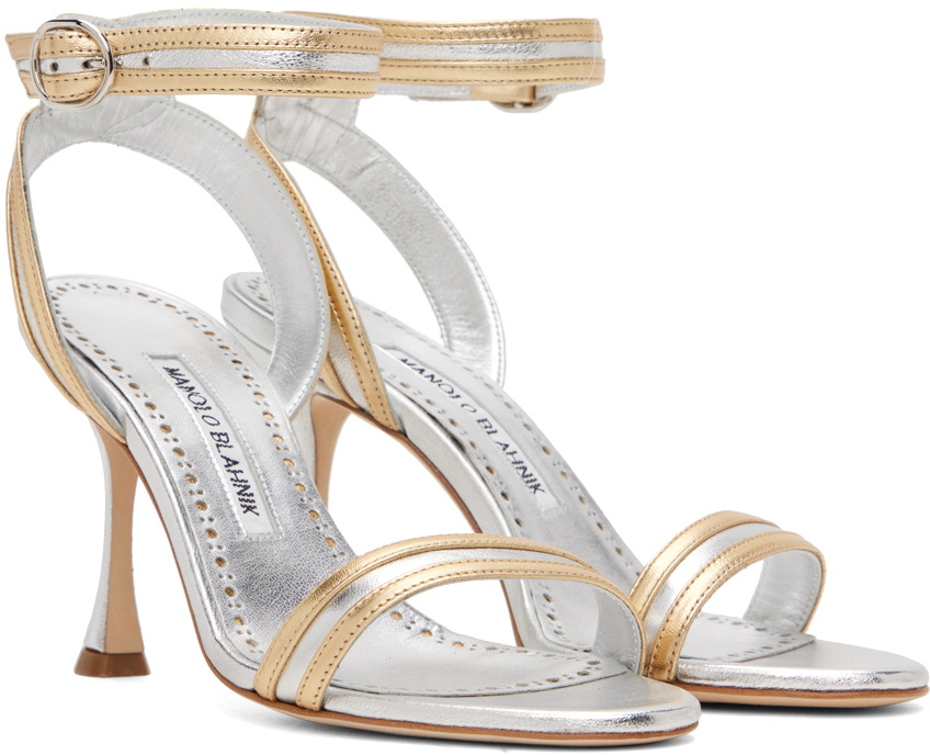 Manolo Blahnik Silver & Gold Chongasa Heeled Sandals Manolo Manolo Blahnik Silver & Gold Chongasa Heeled Sandals Manolo