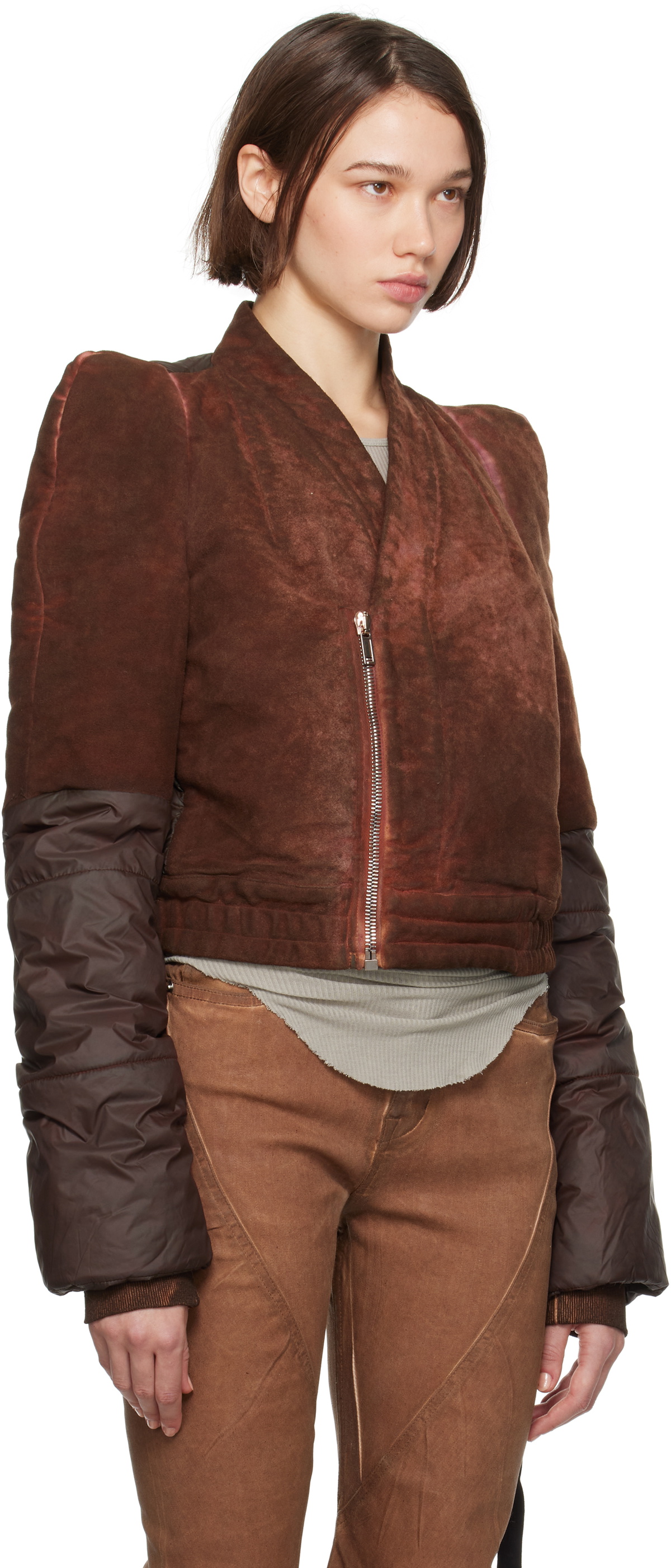 Rick Owens DRKSHDW Brown Porterville Metro Bomber Jacket Rick Owens Drkshdw