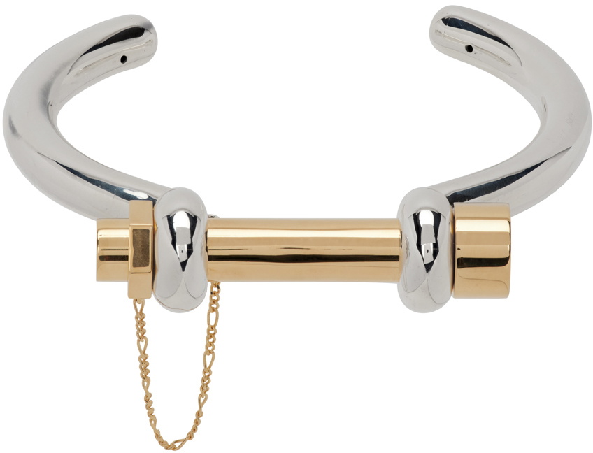 Bottega Veneta Silver & Gold Bolt Cuff Bracelet Bottega Veneta