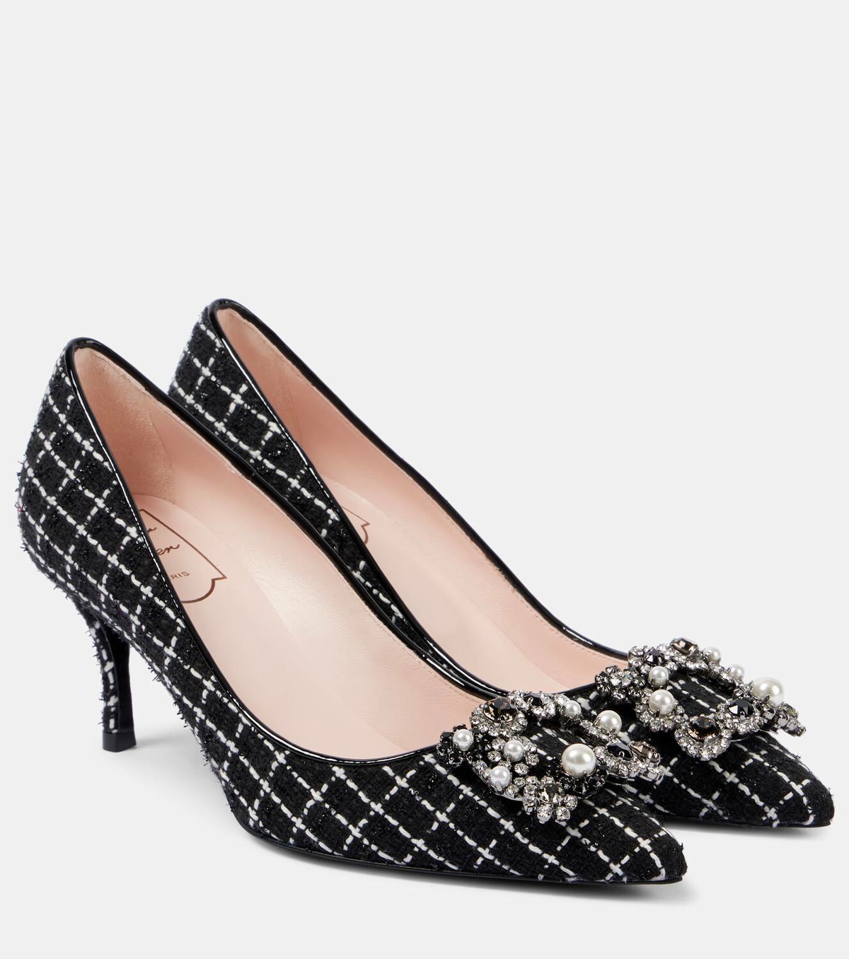 Roger Vivier Flower Strass 65 leather-trimmed bouclé pumps Roger Vivier