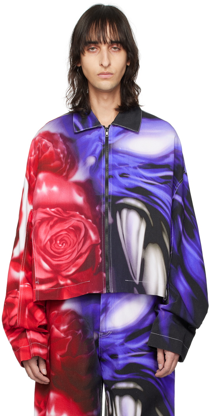 Gerrit Jacob Blue & Red Printed Denim Jacket Gerrit Jacob