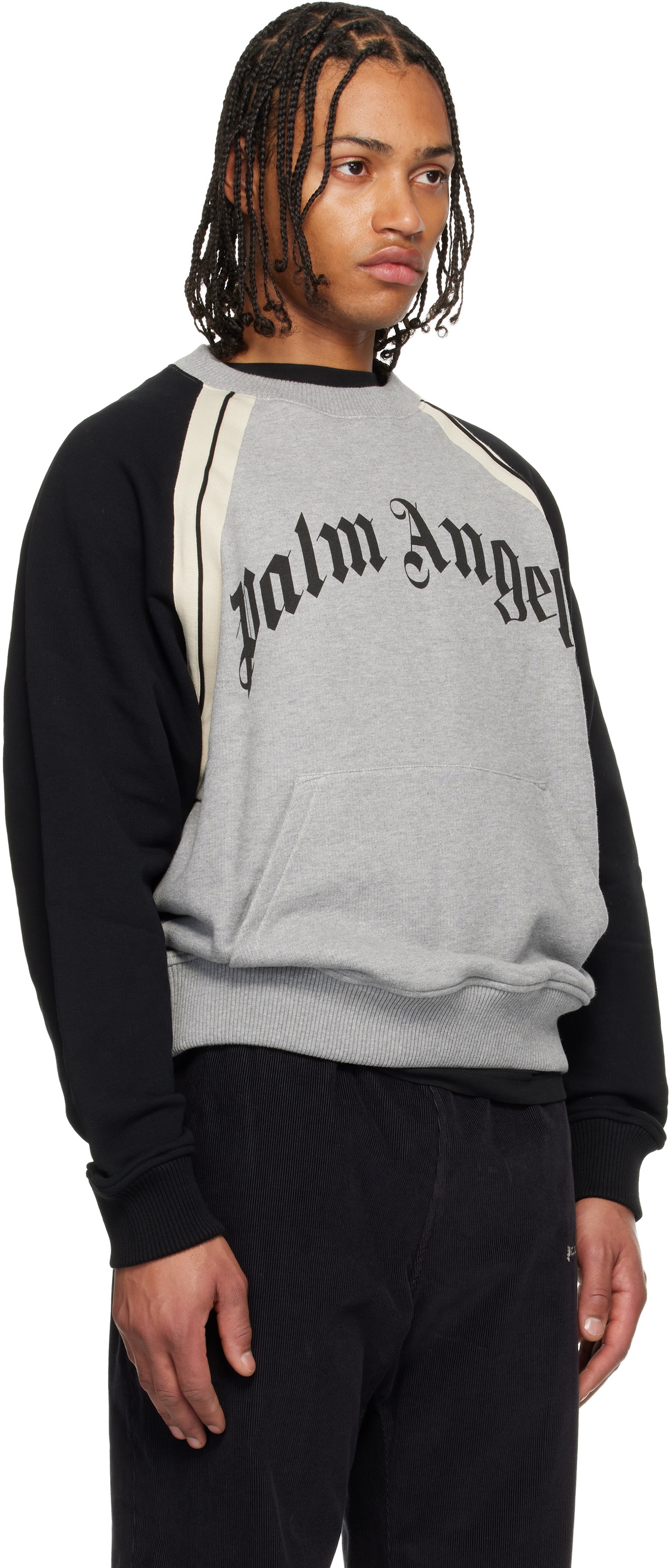Palm Angels Gray Curved Logo Track Crew Sweatshirt Palm Angels