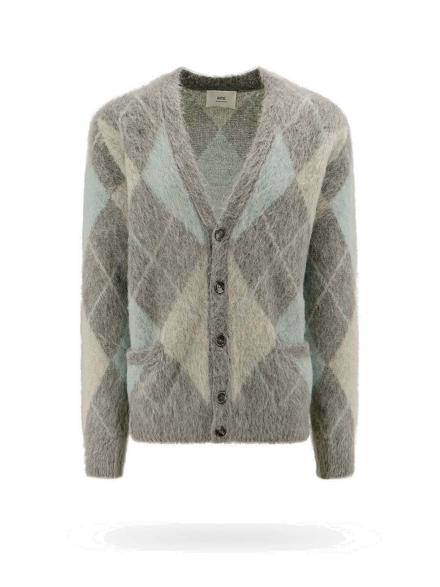 Ami Paris Cardigan Grey Mens AMI