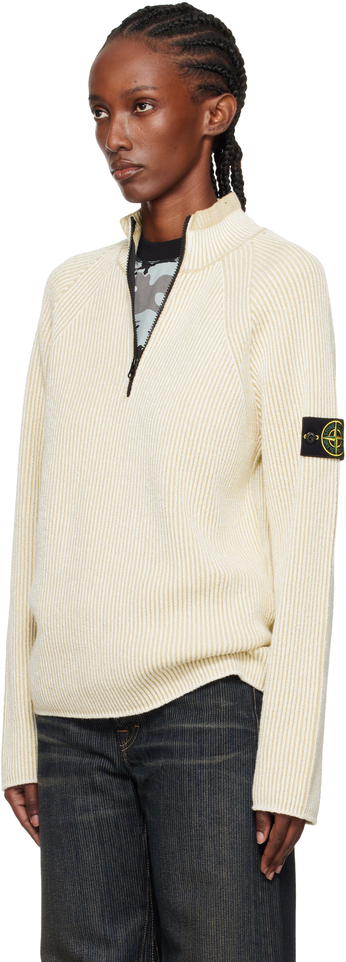 Stone Island Beige 5100024 Vanisé Full Rib RWS Wool Sweater Stone Island