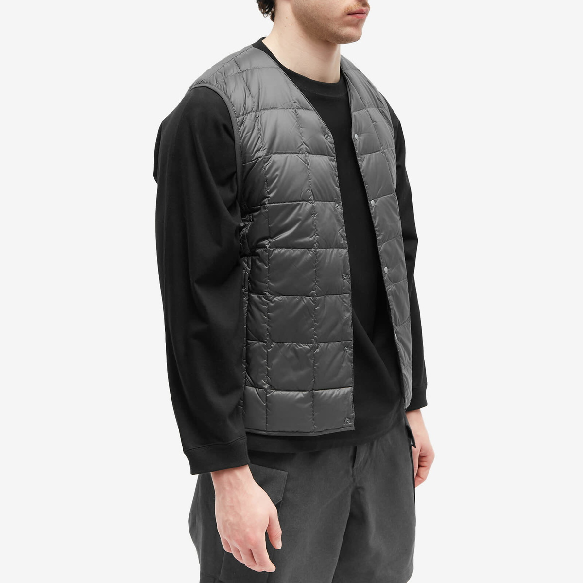 Taion Men's V-Neck Down Vest in Dark Charcoal Taion Extra