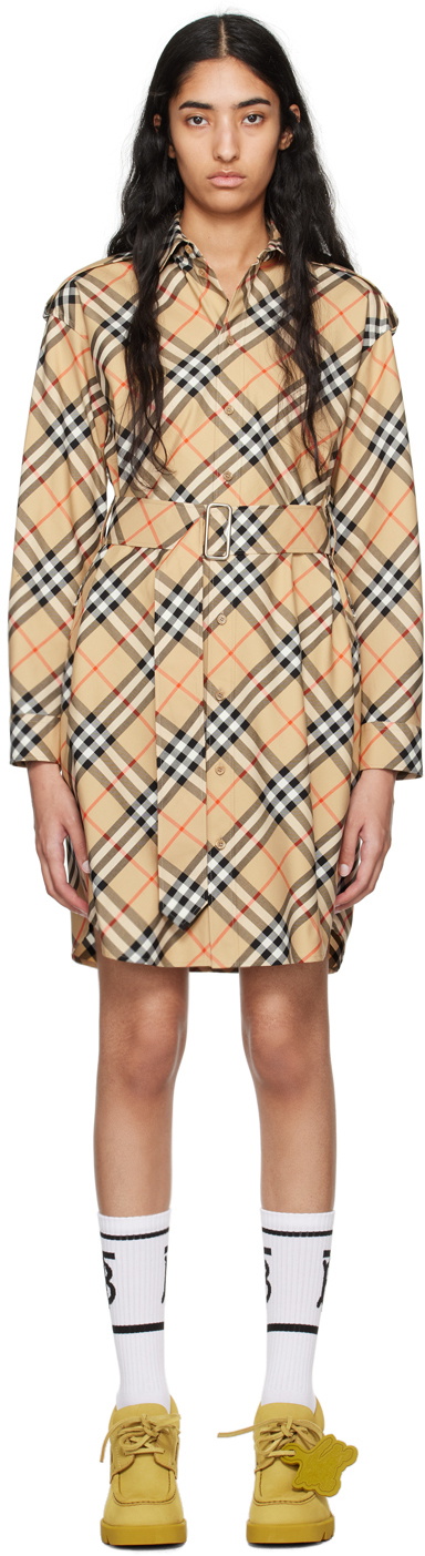 Burberry Beige Check Shirt Midi Dress Burberry