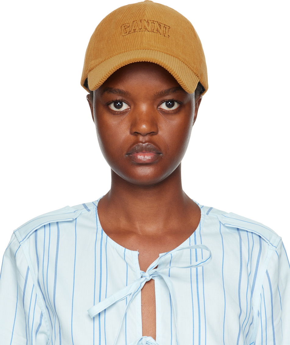 GANNI Tan Embroidered Cap GANNI