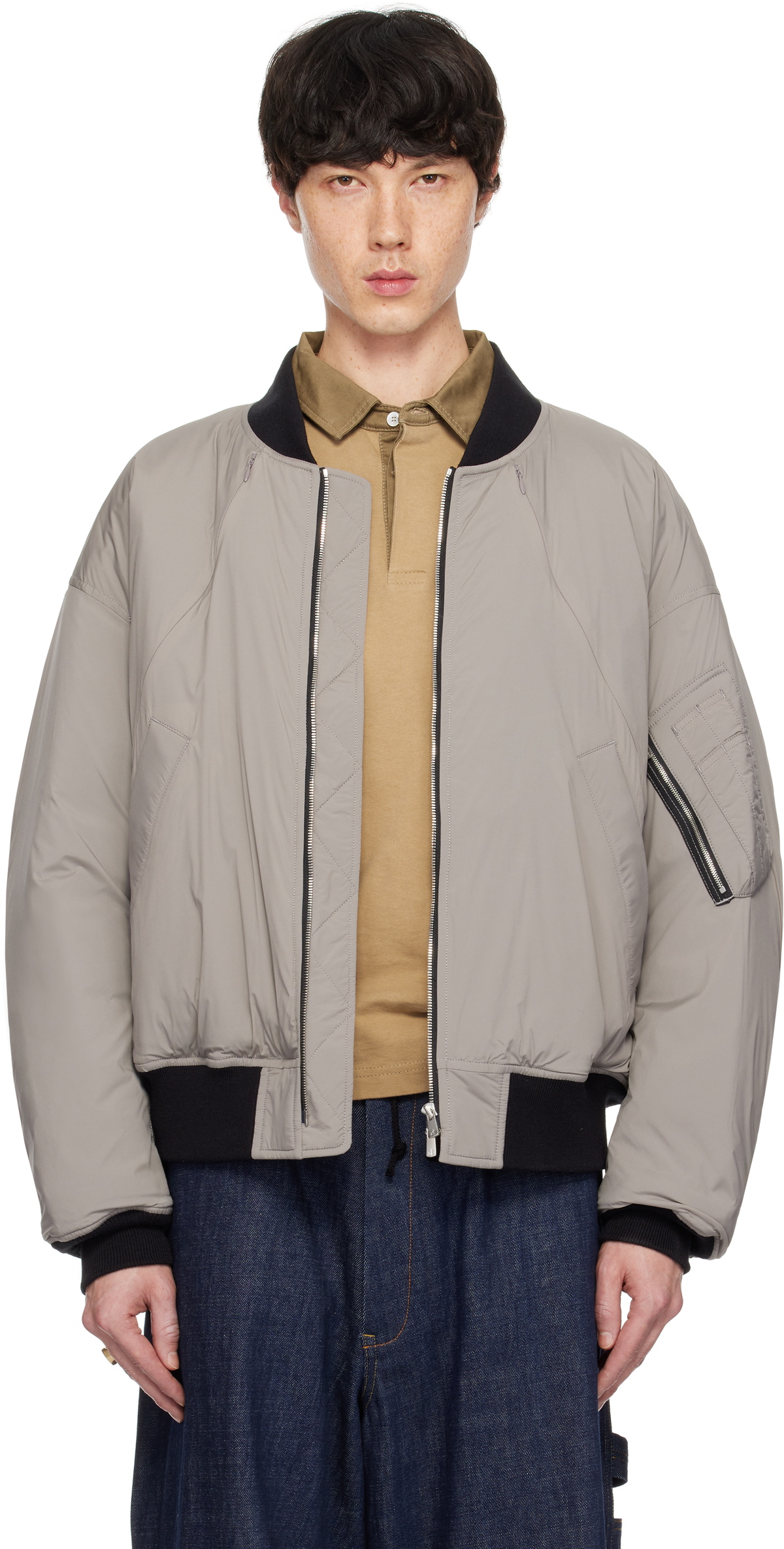 International Gallery BEAMS Gray Utility Pocket MA-1 Bomber Jacket ...