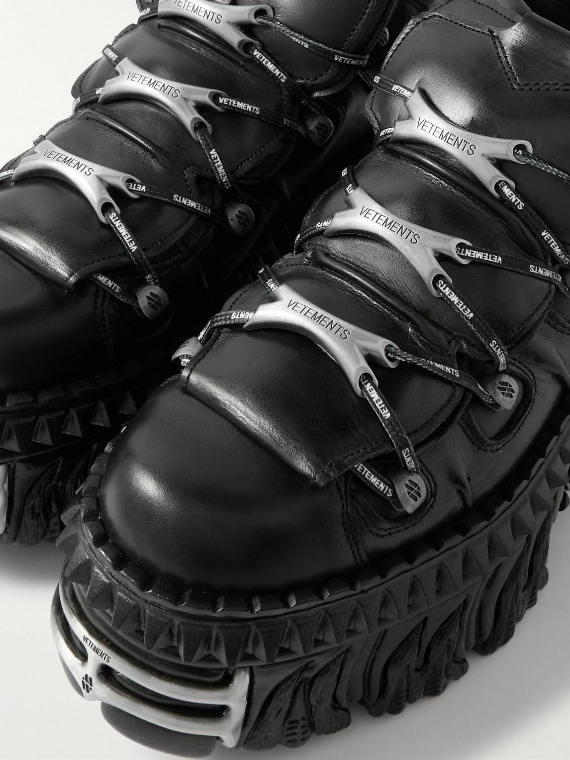 VETEMENTS - New Rock Embellished Leather Platform Sneakers - Black ...