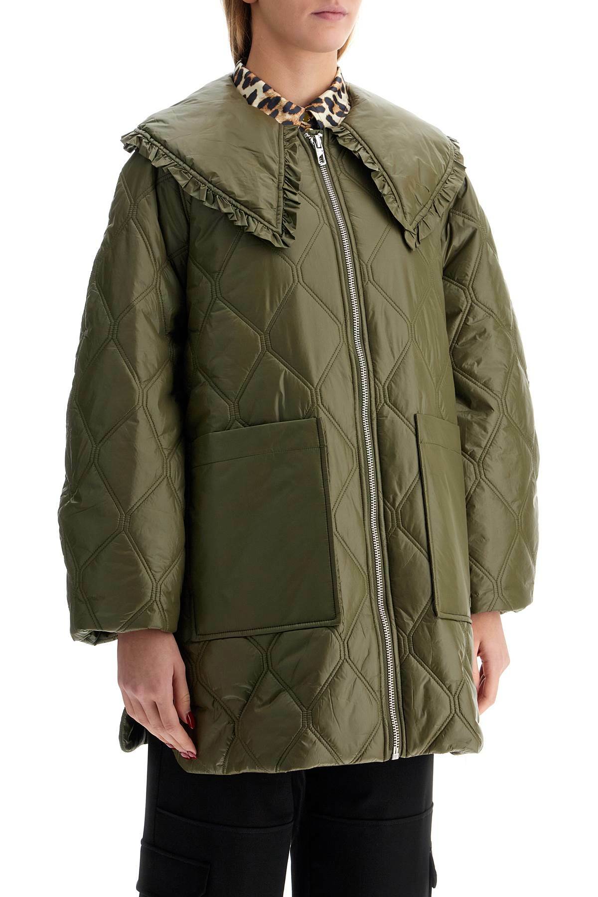 GANNI lightweight down jacket with oversized collar Green GANNI