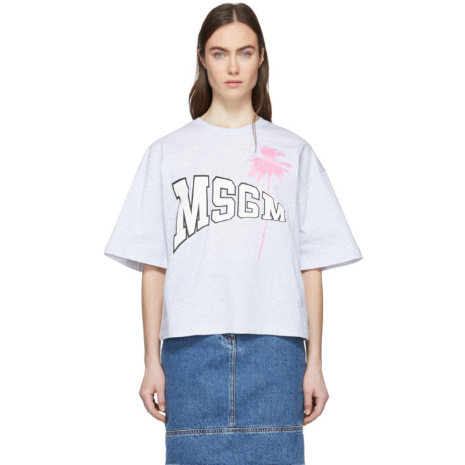 MSGM Grey Palm Logo T-Shirt MSGM