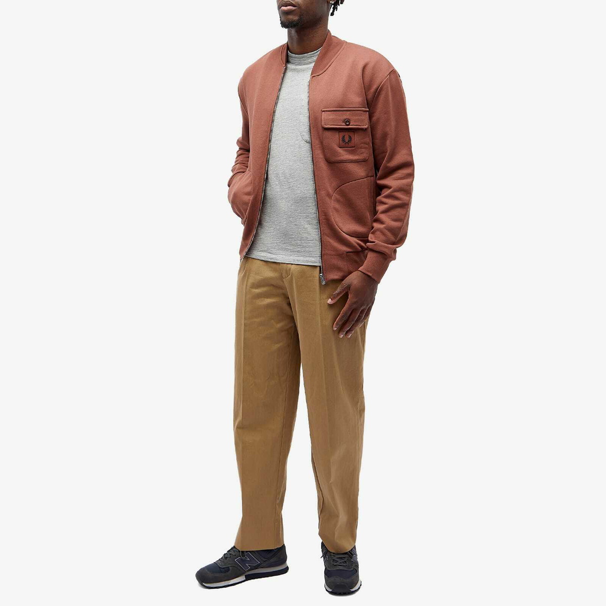 Fred Perry Men's Zip-Through Bomber Jacket in Whisky Brown Fred Perry