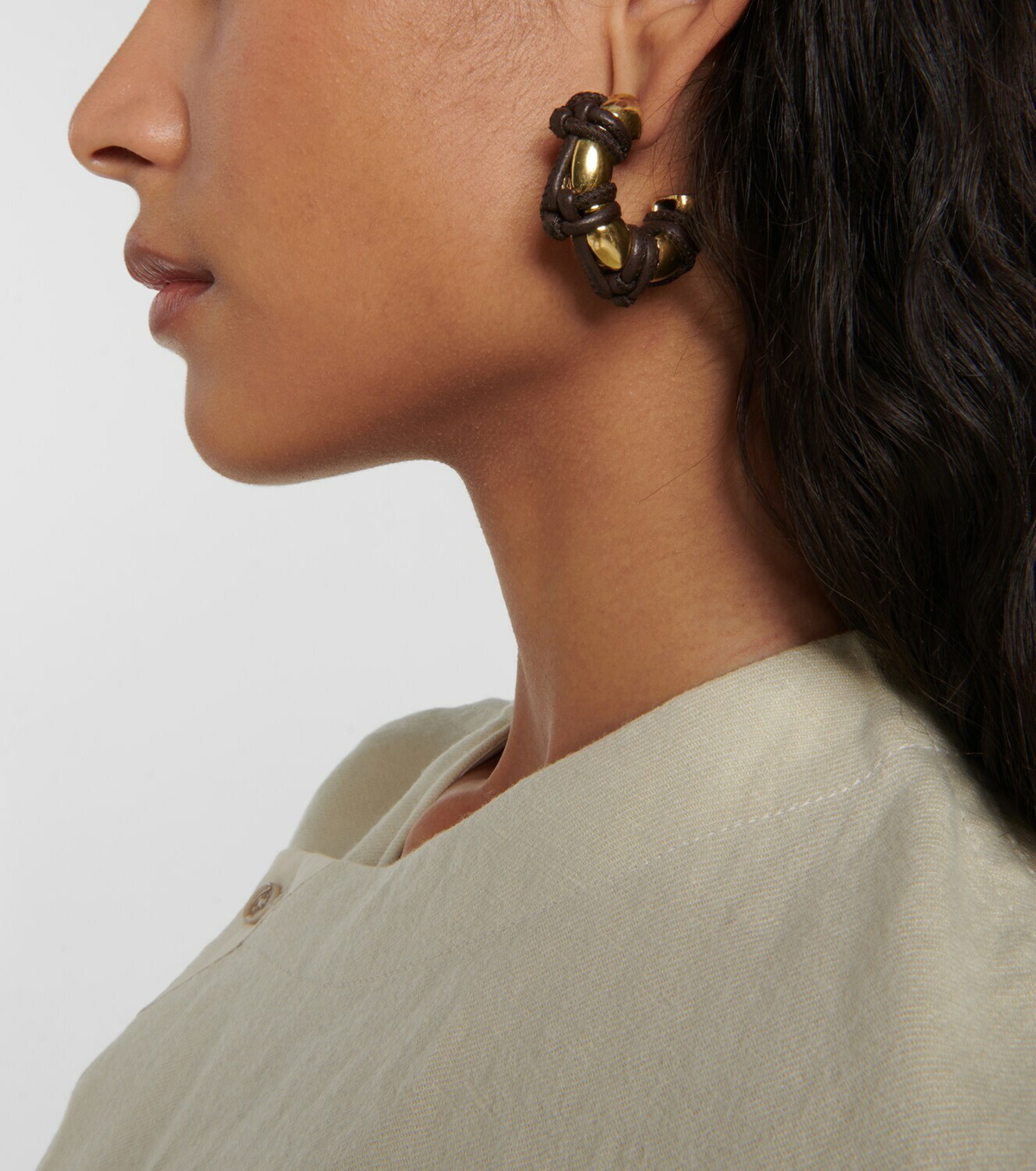 Lemaire - Leather-trimmed hoop earrings Lemaire