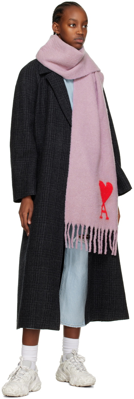 AMI Paris Purple Oversized Ami De Cœur Scarf AMI