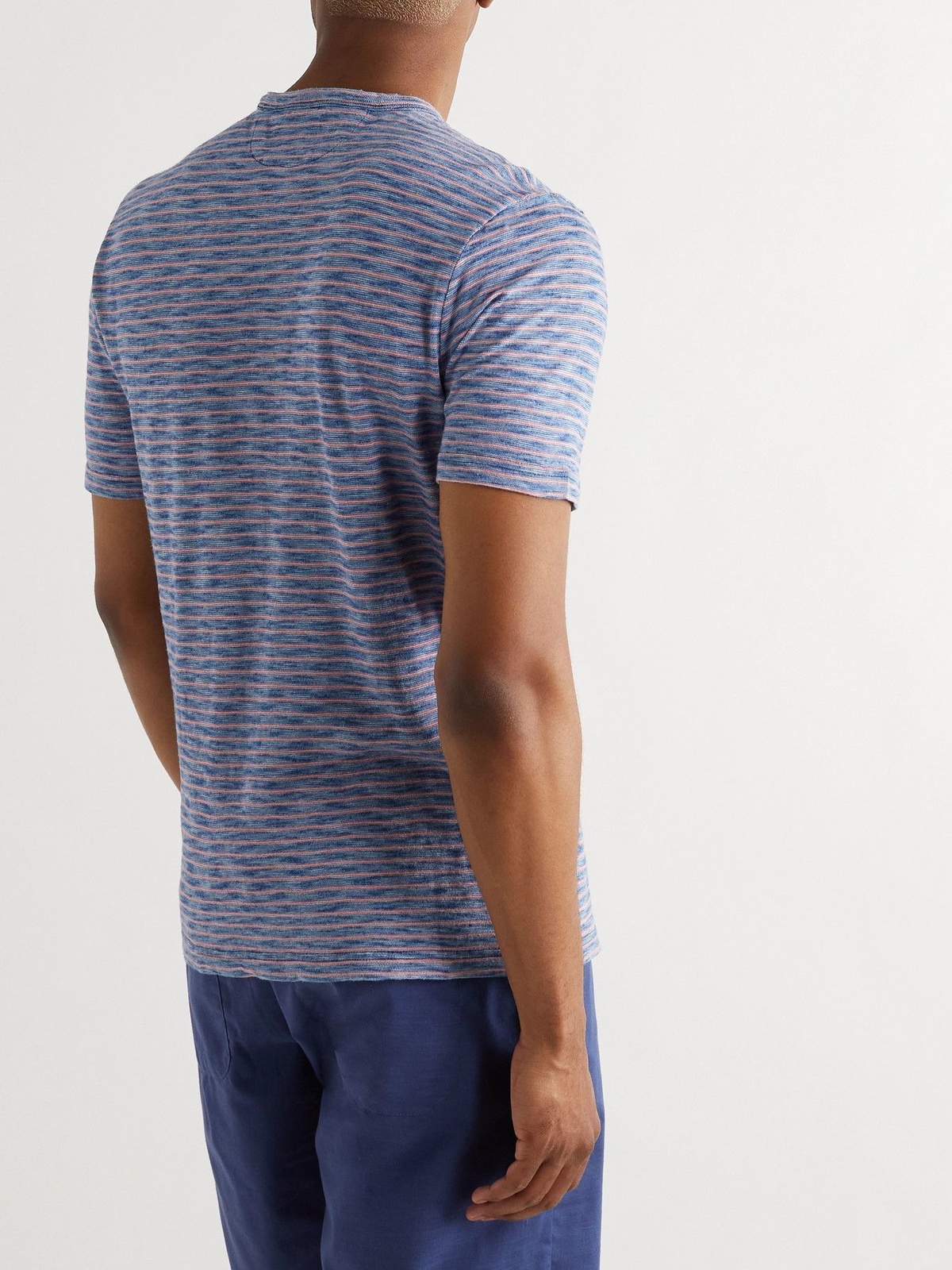 FAHERTY - Striped Cotton-Jersey T-Shirt - Blue Faherty