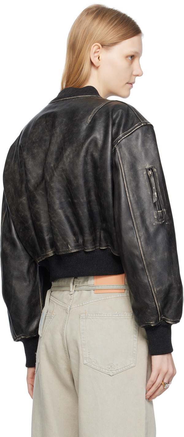 Acne Studios Black Distressed Leather Bomber Jacket Acne Studios