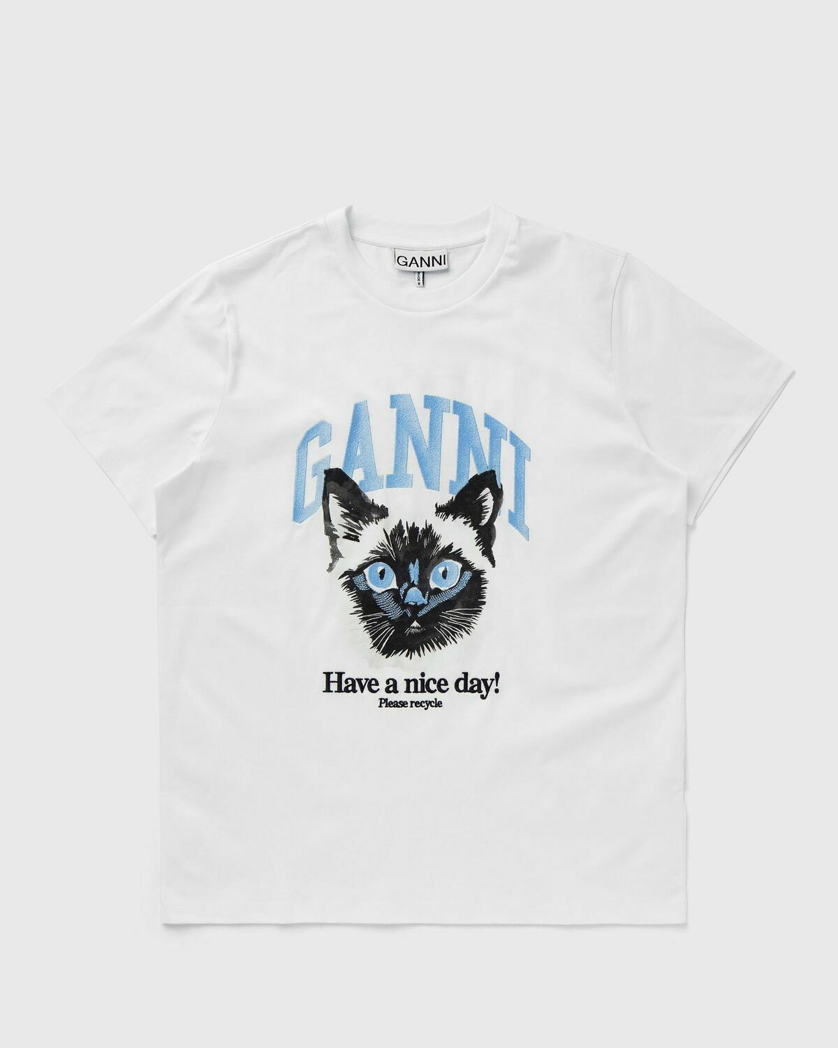 Ganni Basic Jersey Cat Relaxed Tee White Shortsleeves GANNI