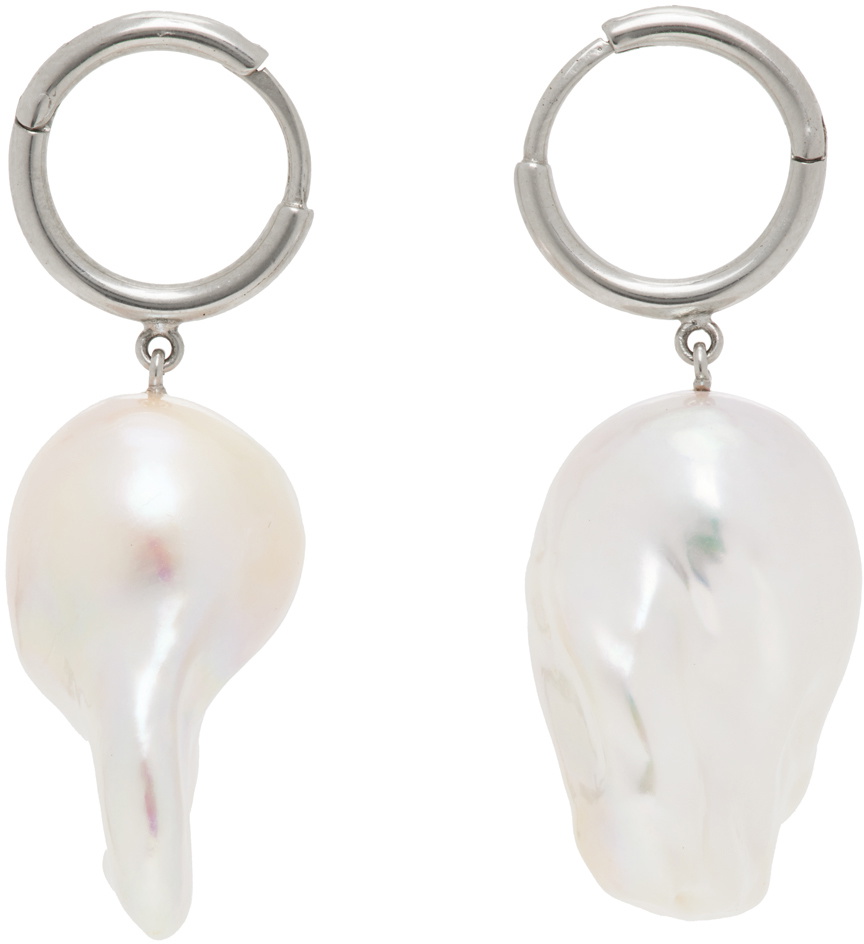 Simone Rocha Silver Baroque Pearl Hoop Earrings Simone Rocha