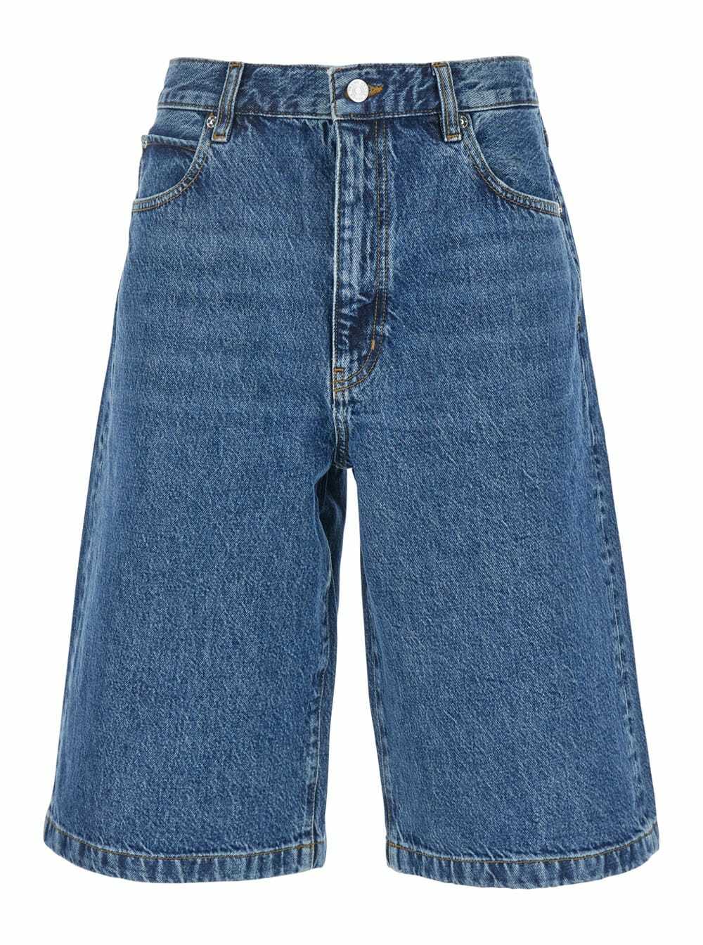 Frame the Boy Short Blue Shorts With Belt Loops In Denim Woman Frame Denim