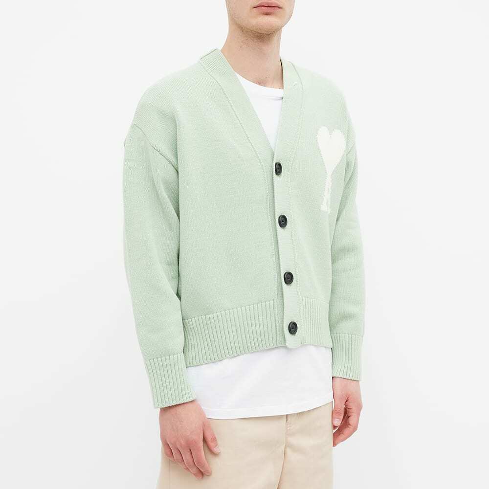 AMI Men's Large A Heart Cardigan in Aq&Wht AMI