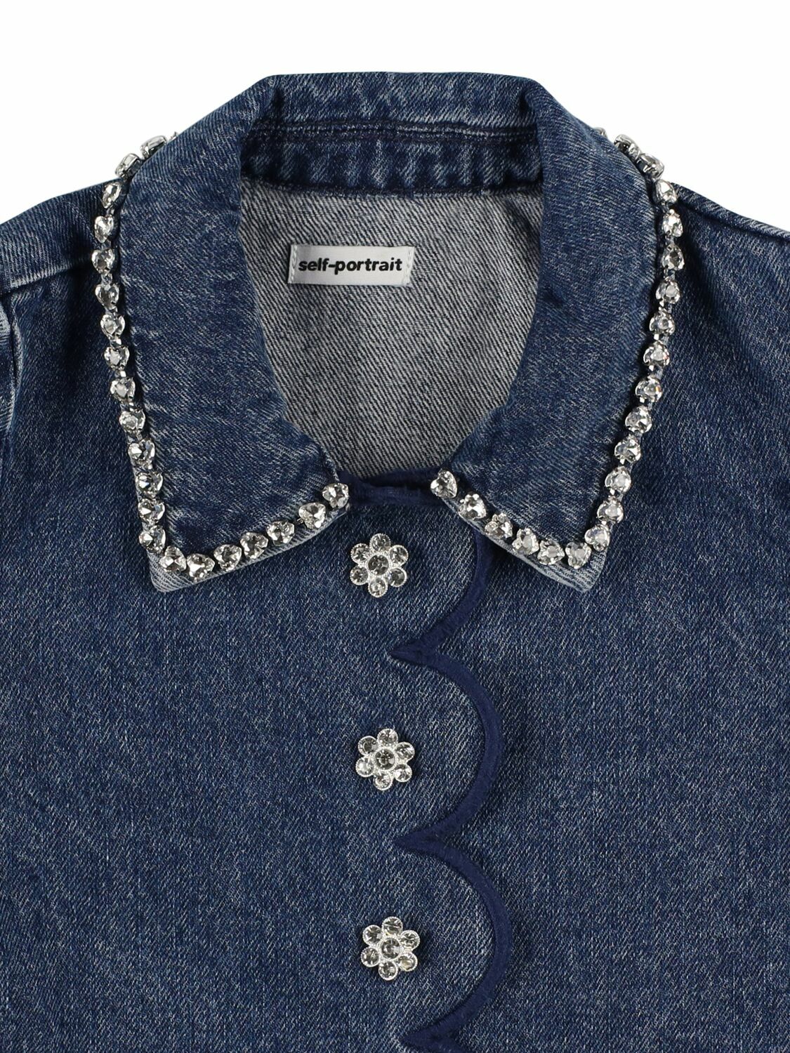 SELF-PORTRAIT Embellished Cotton Denim Jacket Self-Portrait