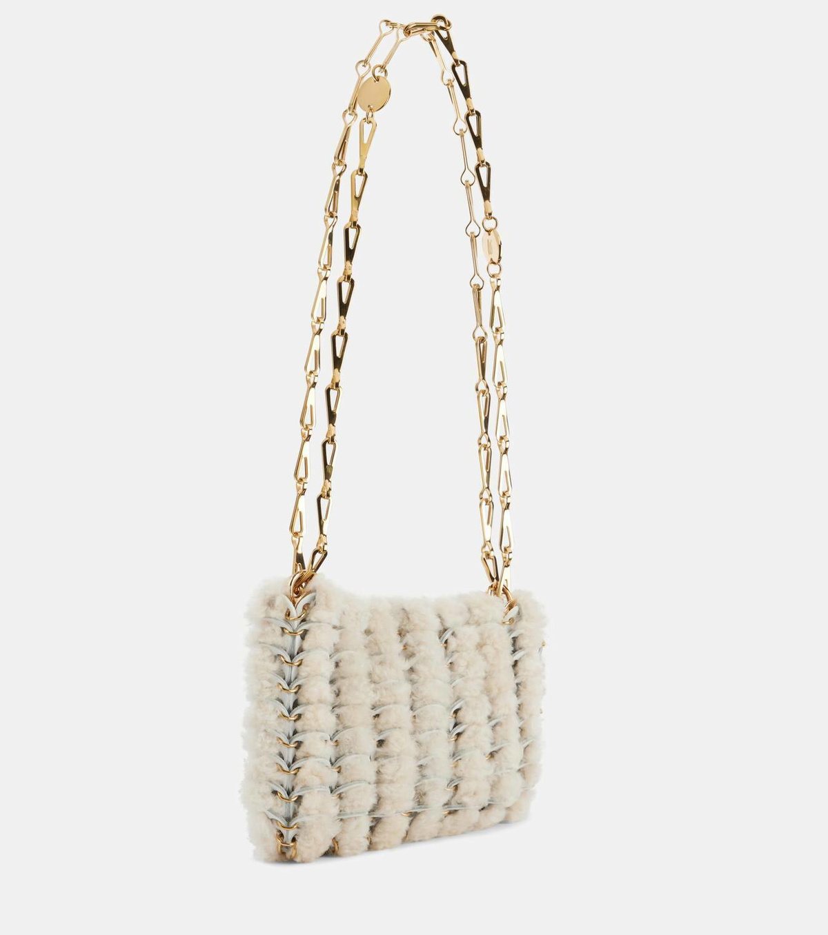 Rabanne Iconic 1969 shearling-trimmed leather shoulder bag Paco Rabanne