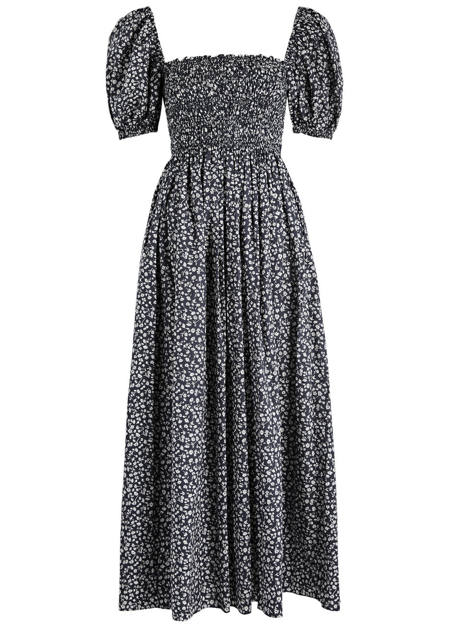 Matteau Floral-print Smocked Cotton Maxi Dress Navy Matteau