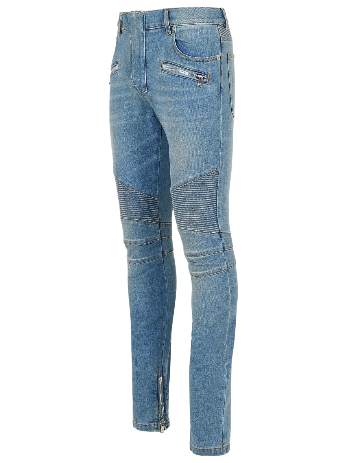 Balmain biker Blue Cotton Jeans Balmain