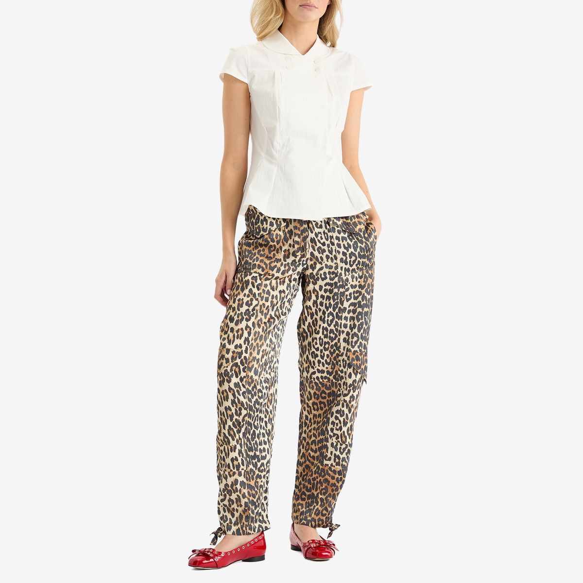 GANNI Women's Printed Satin Pants in Leopard GANNI