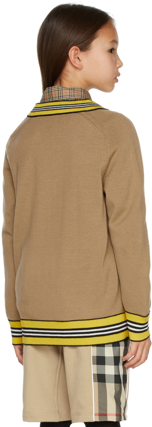 Burberry Kids Beige Stripe Trim Cardigan Burberry