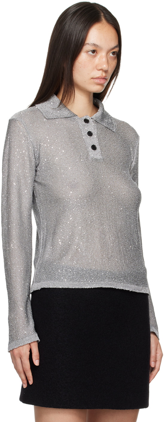 MSGM Gray Glitter Polo MSGM