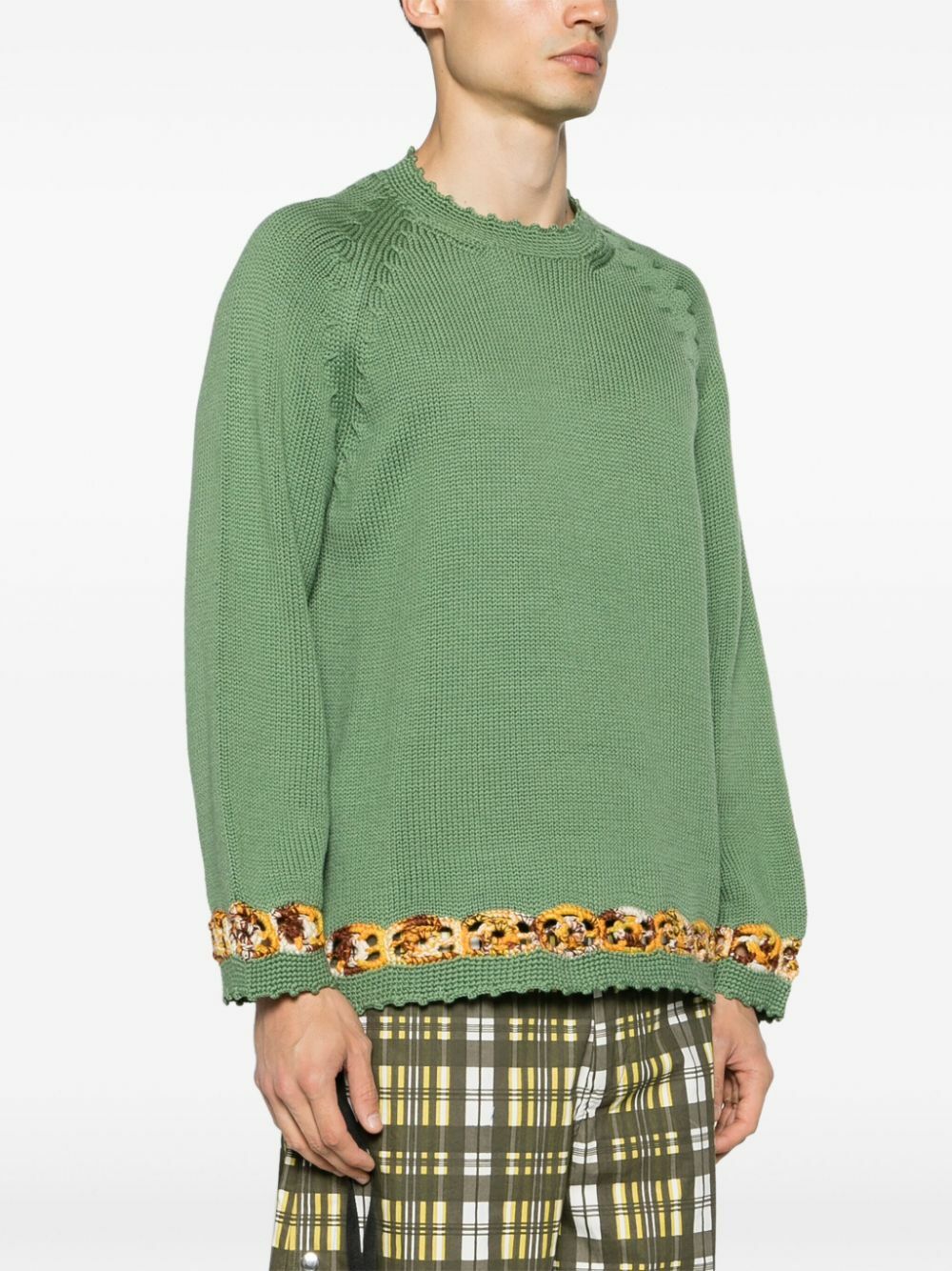 BODE Green Daisy Garland Detailing Wool Jumper Bode