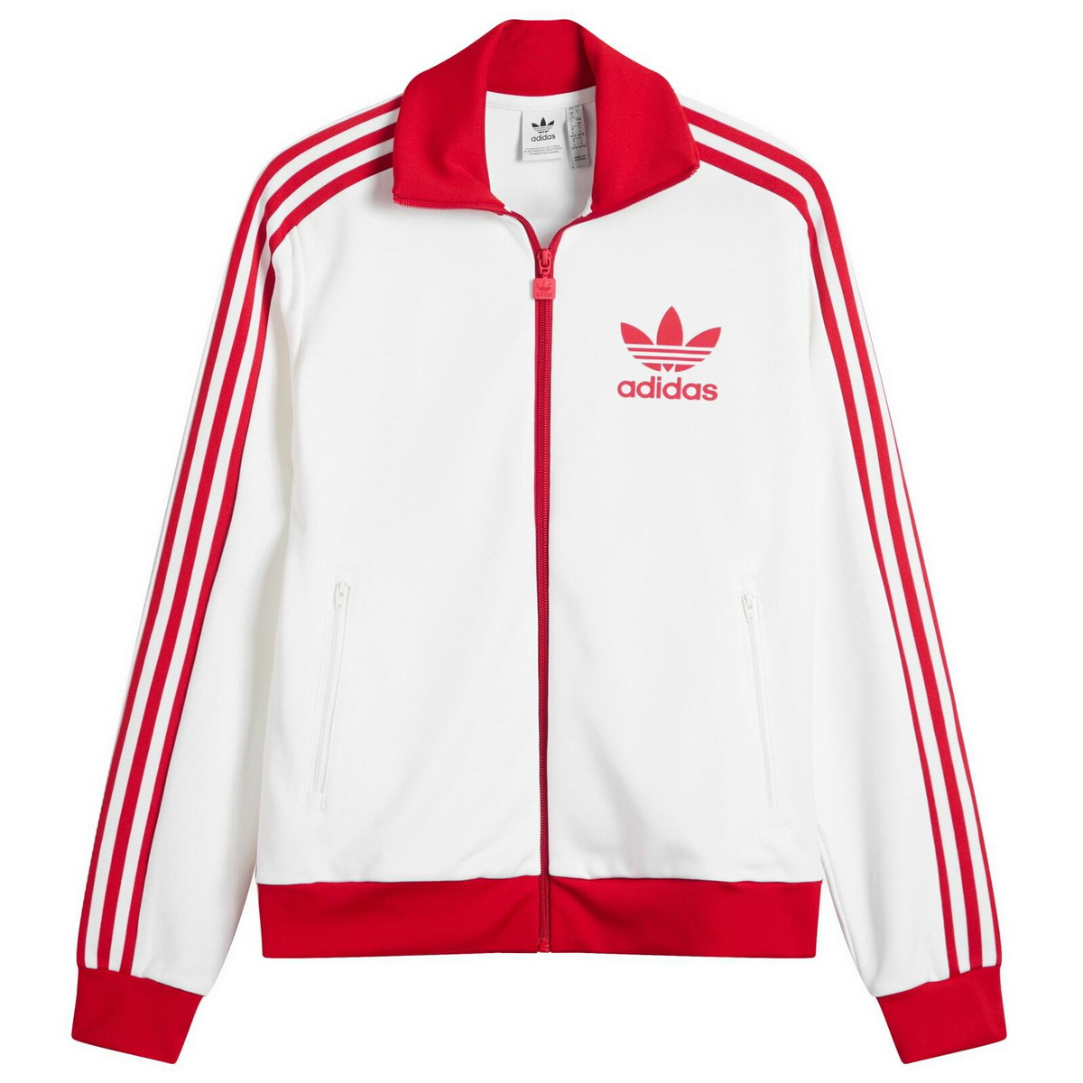Adidas Women's Beckenbauer Track Top in White/Better Scarlet adidas