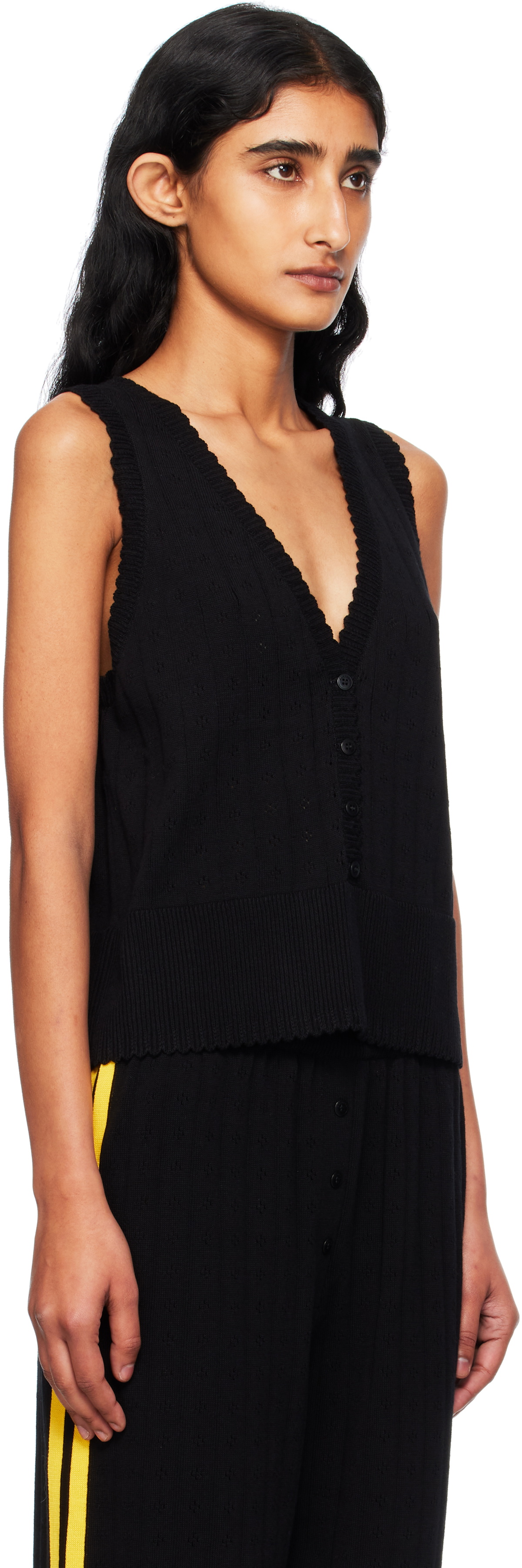 Cordera Black Organic Cotton Pointelle Waistcoat Cardigan CORDERA