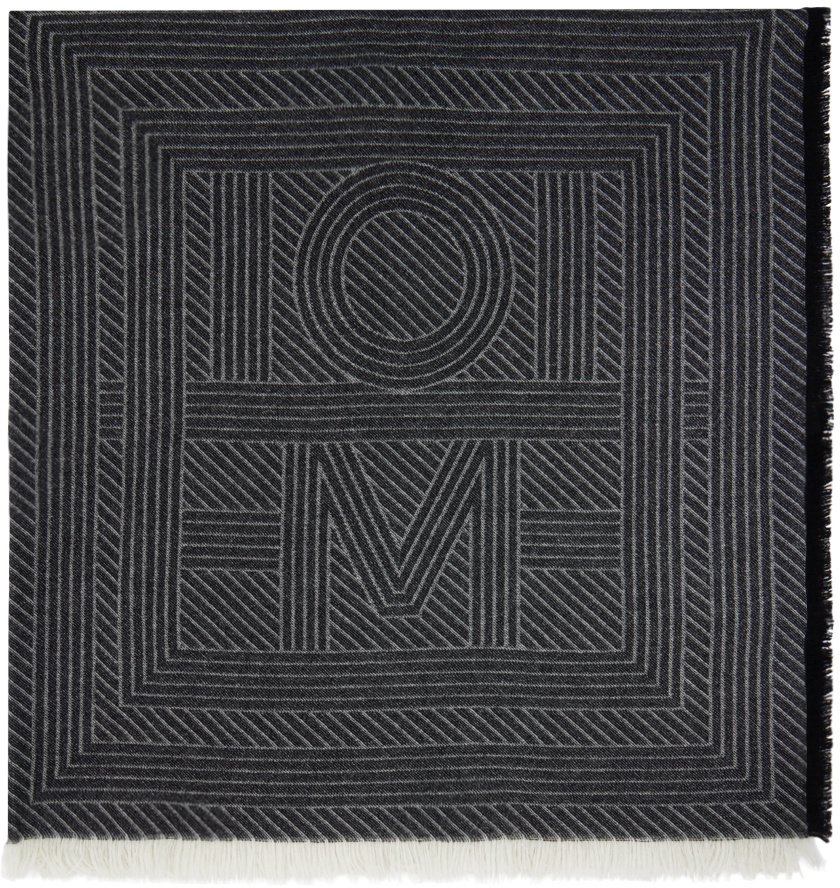 TOTEME Gray Striped Monogram Wool Scarf Toteme