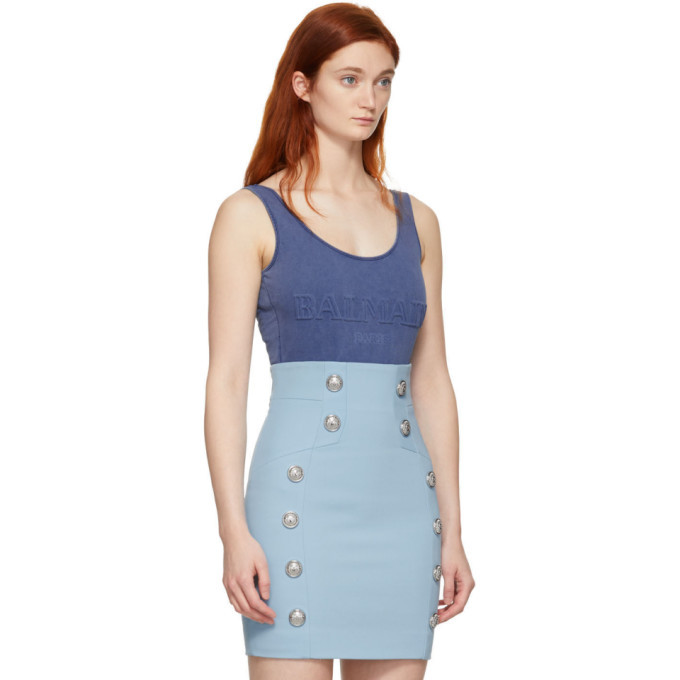 Balmain Blue Jersey Logo Bodysuit Balmain