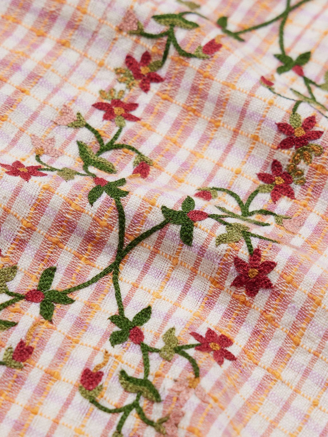 Kardo - Craft Ronen Convertible-Collar Embroidered Gingham Cotton Shirt - Pink Kardo