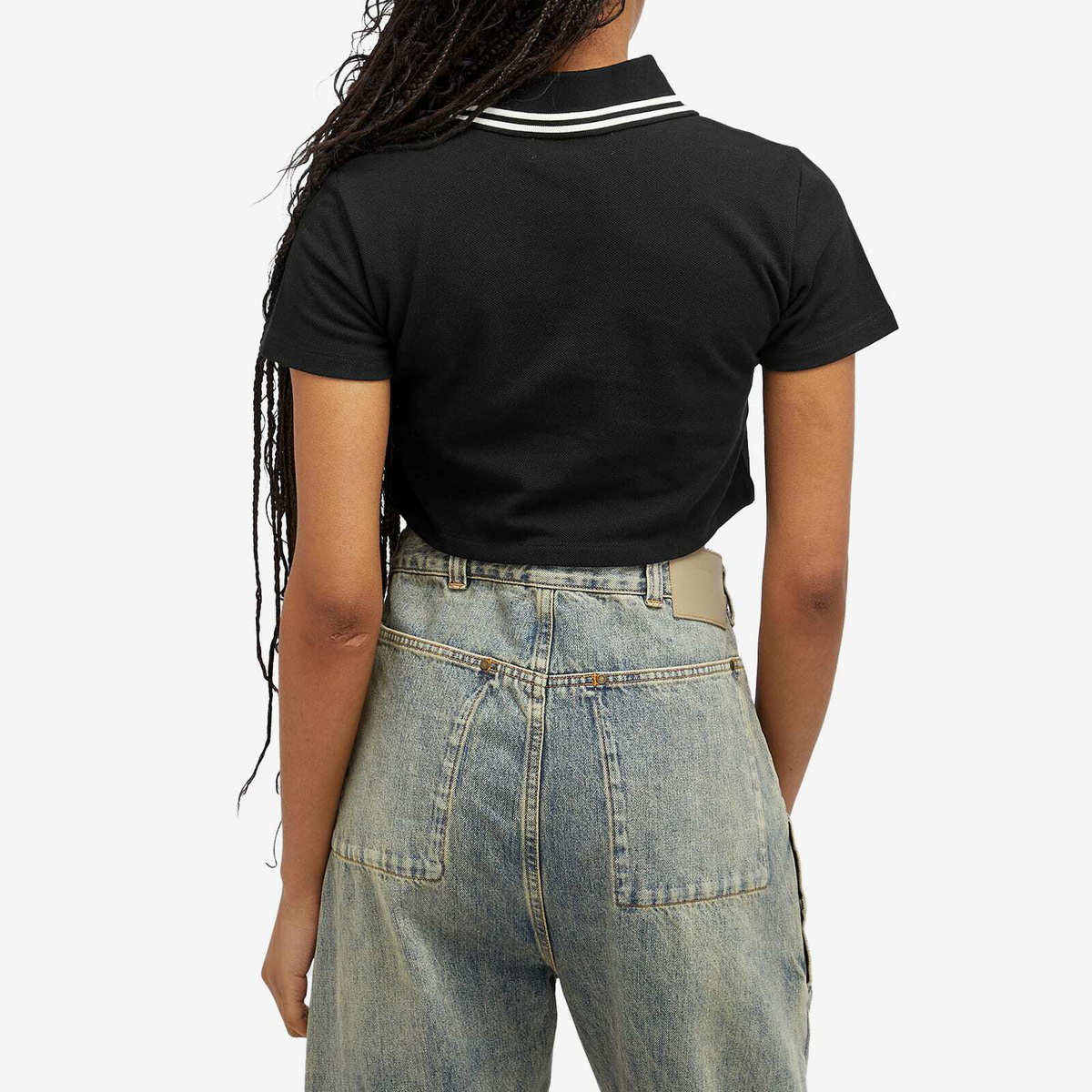 AMIRI Women's Cropped Polo Top in Black Amiri