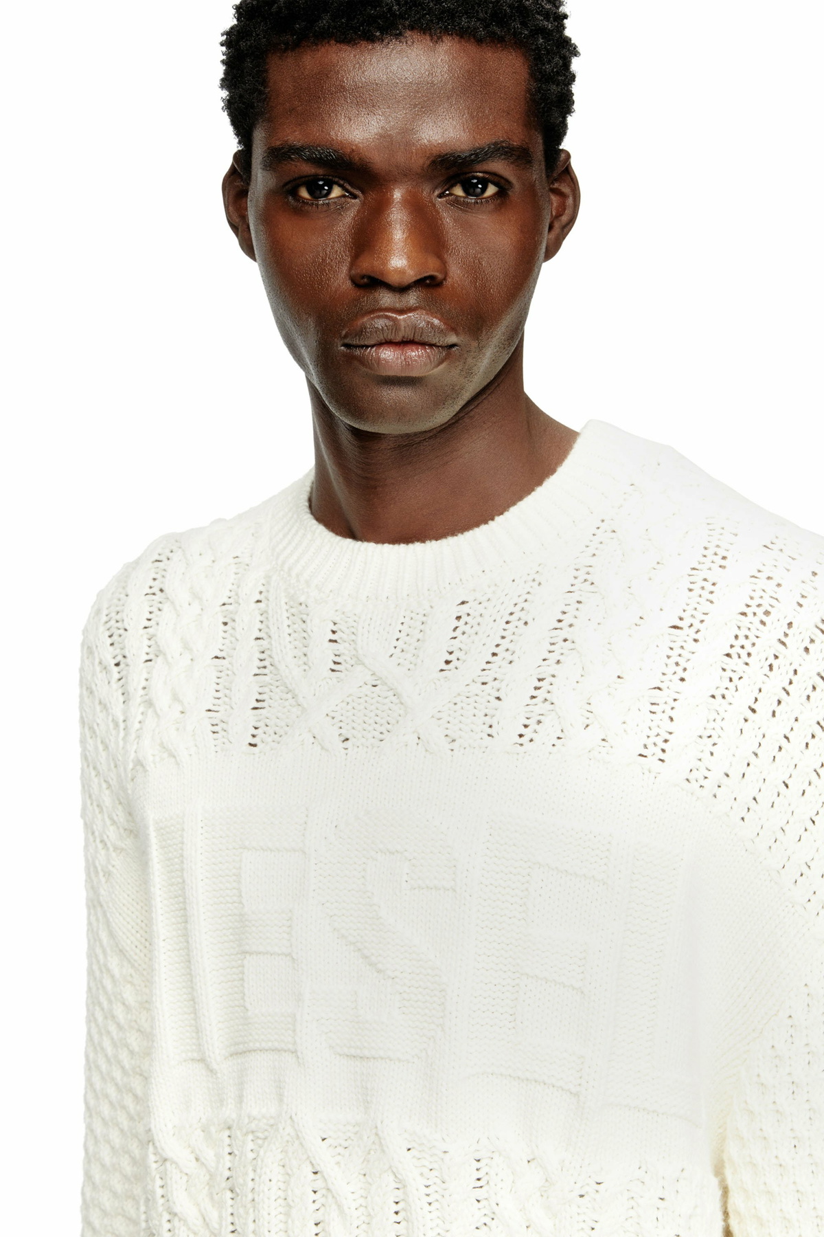 Diesel Cable-knit jumper with Diesel logo - Knitwear Mens in White Diesel