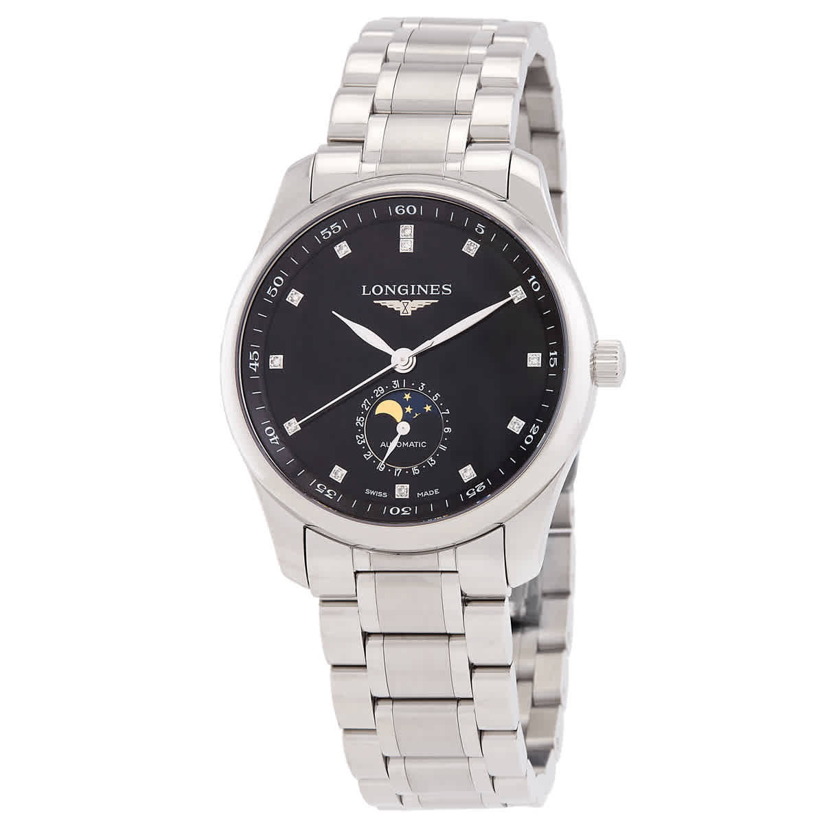 Longines Master Collection Automatic Diamond Black Dial Mens Watch ...