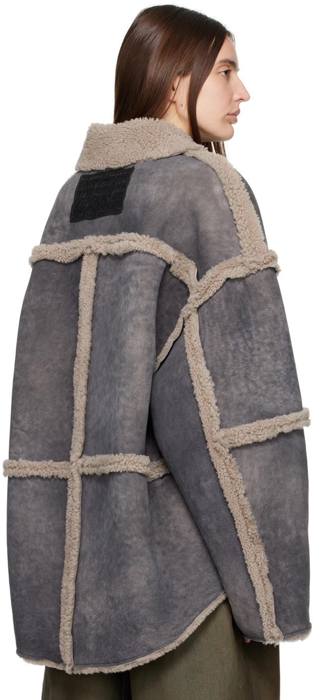 Acne Studios Gray Toggle Shearling Jacket Acne Studios